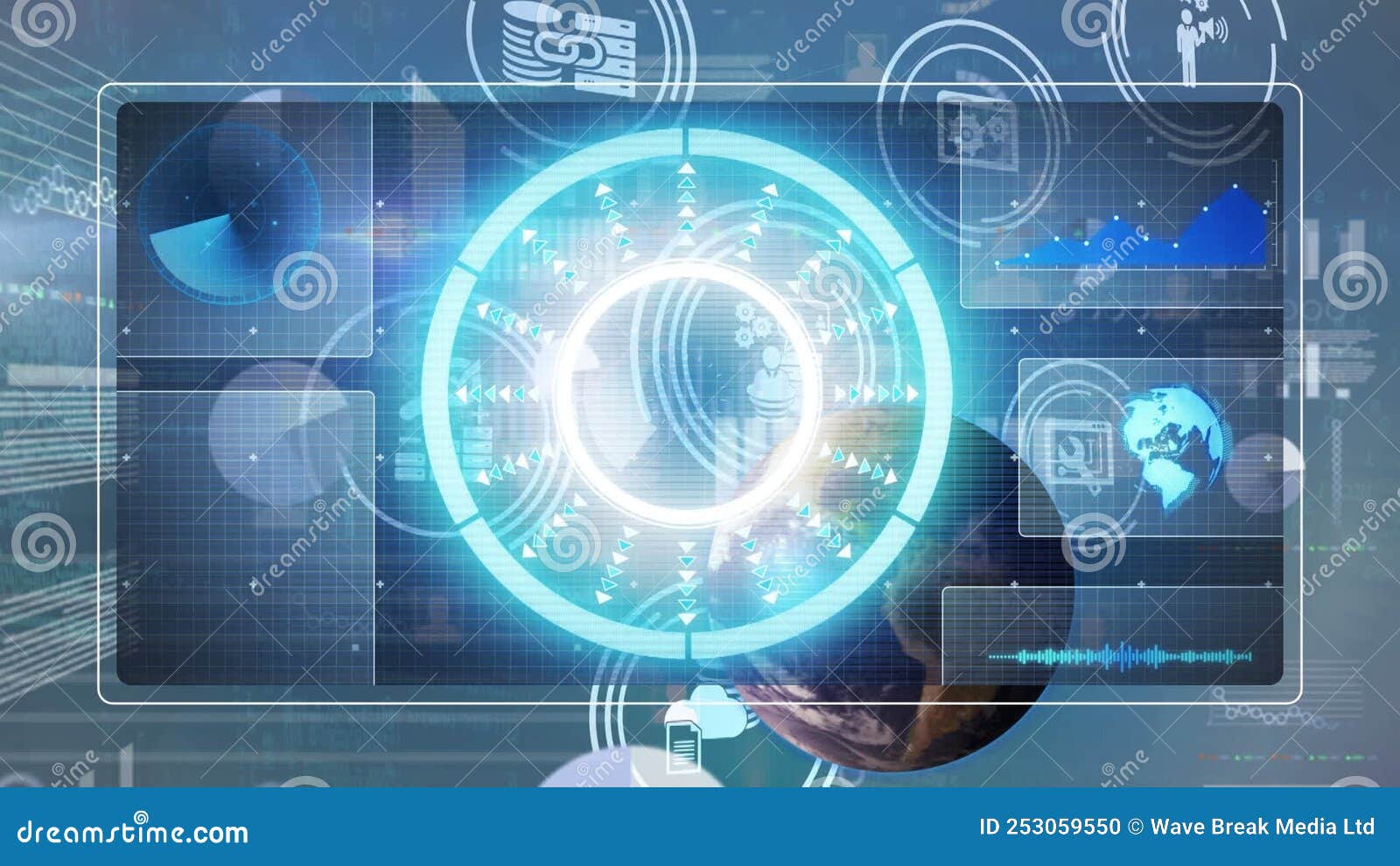 Animation of Profile Icon with Globe, Programming Data and Infographic ...