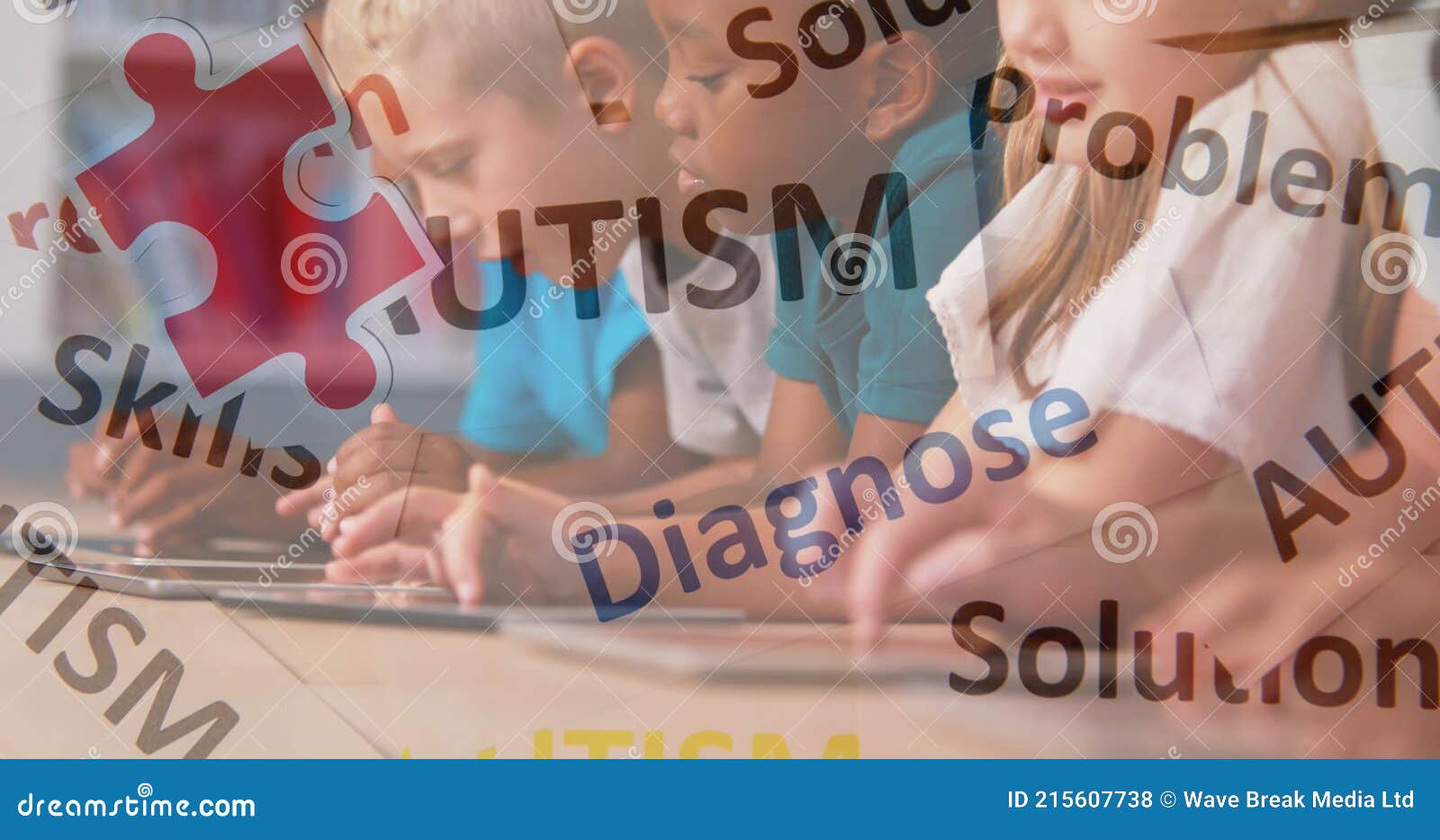 Animation of Puzzles Falling Over Autism Text and School Children Stock ...
