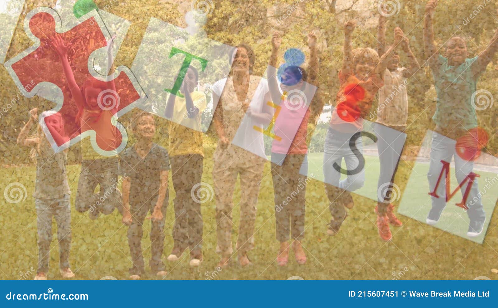 Animation of Puzzles Falling Over Autism Text Over Teacher with ...