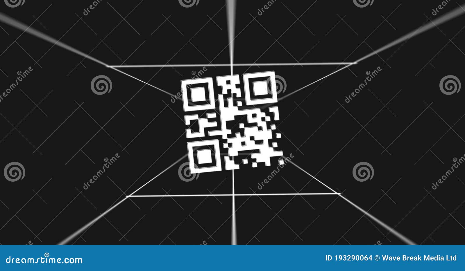 QR Code Scanner and Spinning Lines Against Black Background Stock ...