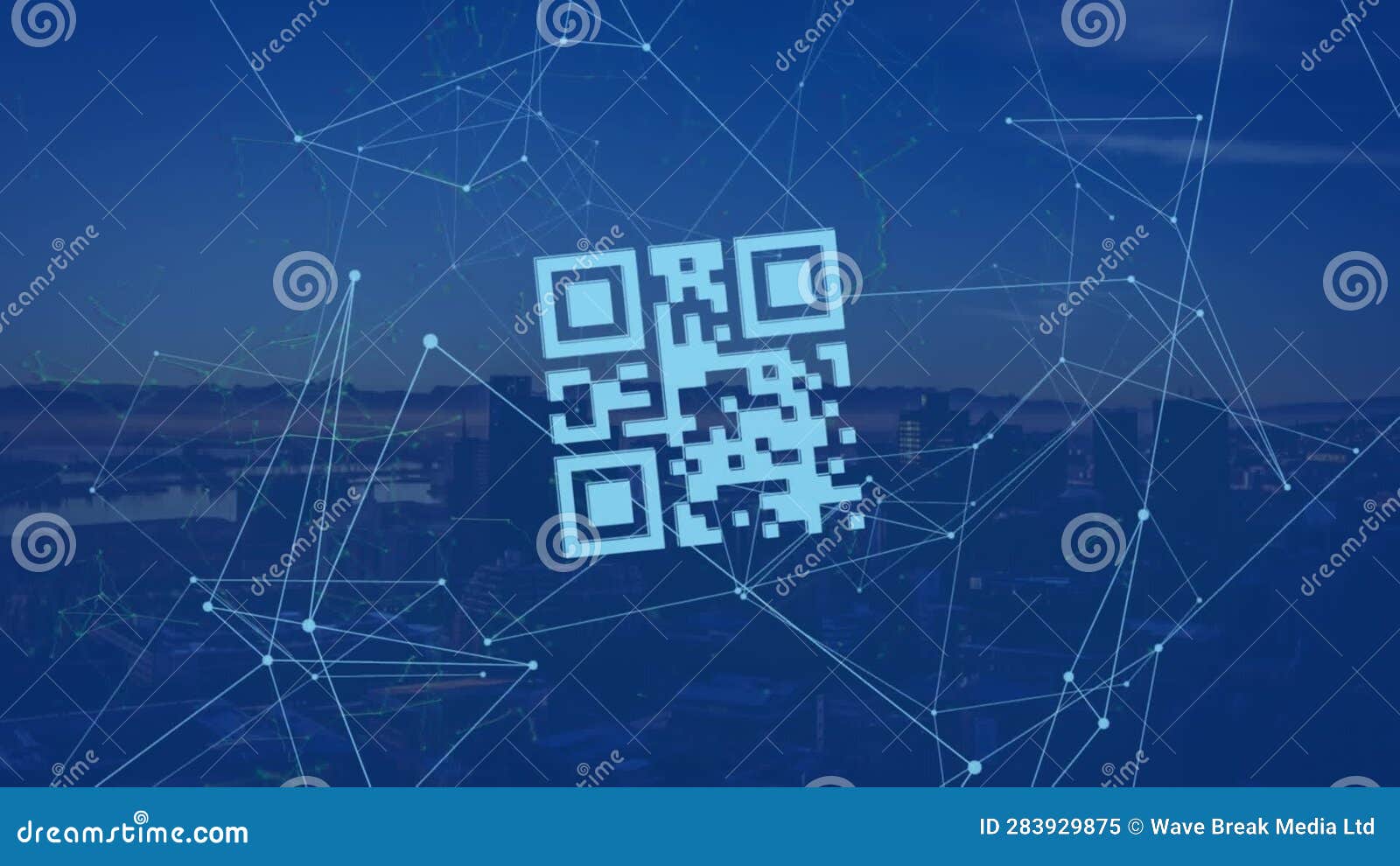 Animation of Qr Code Over Connected Dots Over Aerial View of Silhouette ...