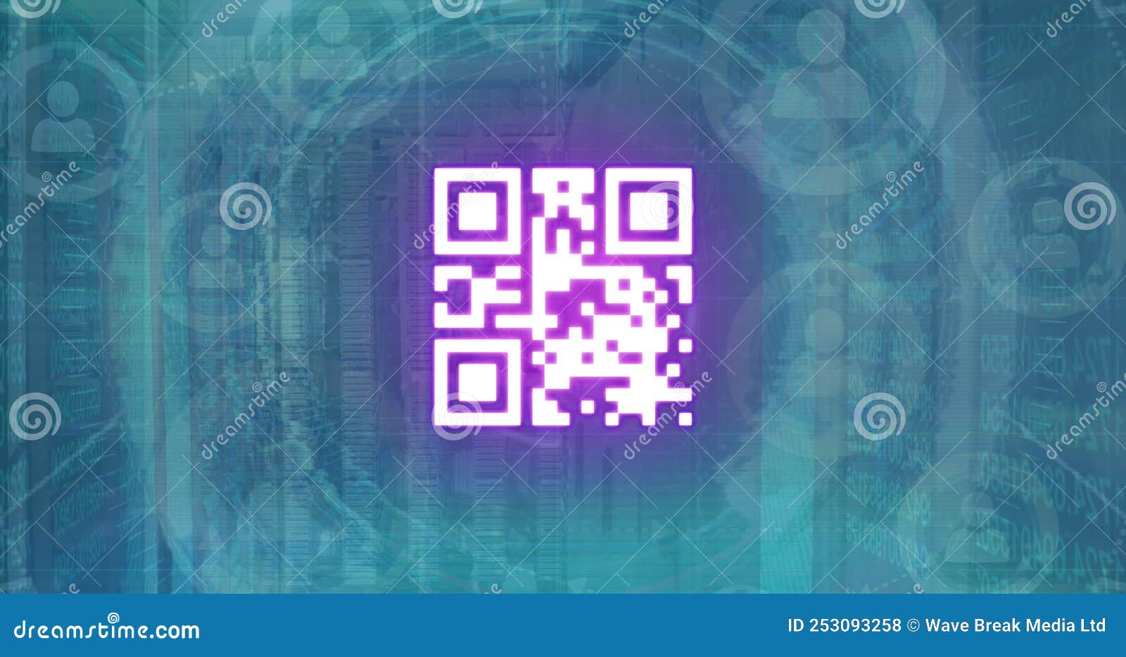 Animation of Qr Code and Scanner Processing Data Over Network of People ...