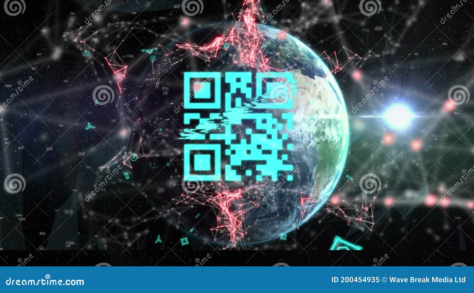 Animation of QR Code with Web Connection Over Globe Spinning with ...