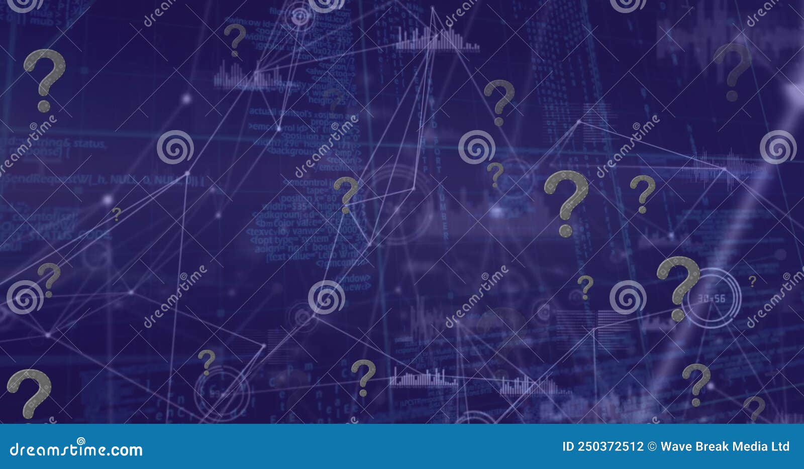 Animation of Question Mark Icons Over Network of Connections and Data ...