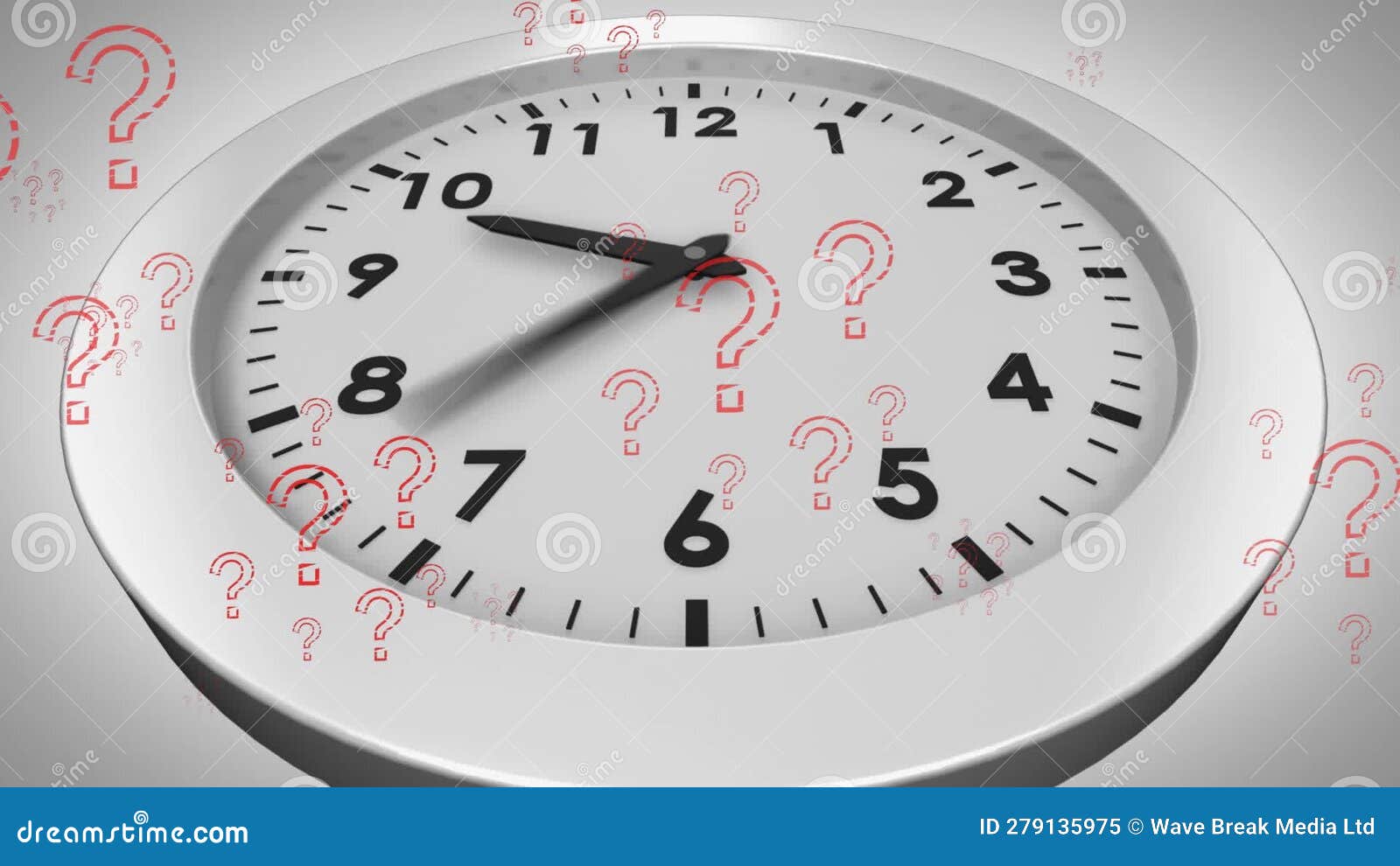 Animation of Question Mark Symbols Over Clock Against White Background ...