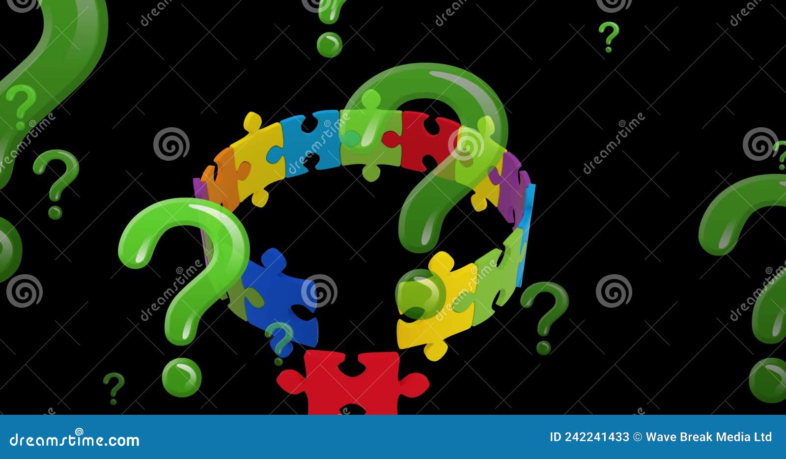 Animation of Question Marks and Puzzles Over Black Background Stock ...