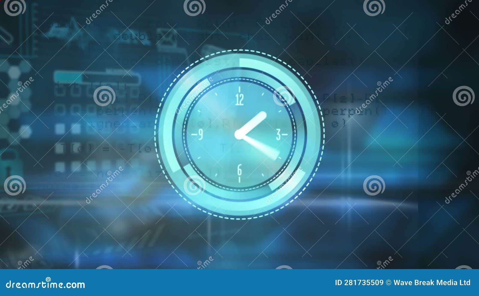 Animation of Red Abstract Shapes Over Neon Ticking Clock and Data ...