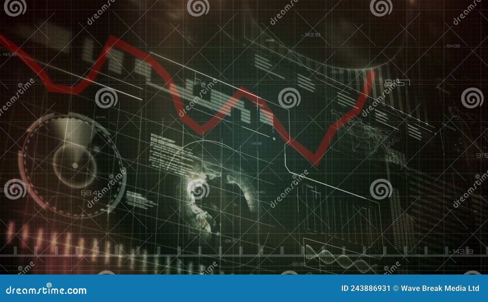 Animation of Red Graph and Diverse Data Over Black Screen Stock Video ...
