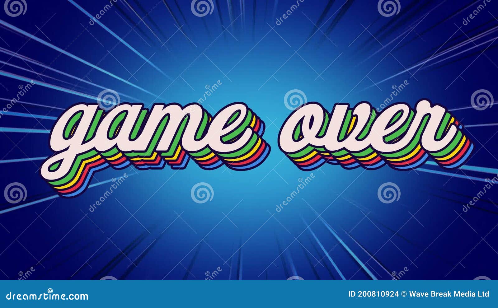 Animation of Retro Game Over Rainbow Text Over Multiple Blue Stripes in ...