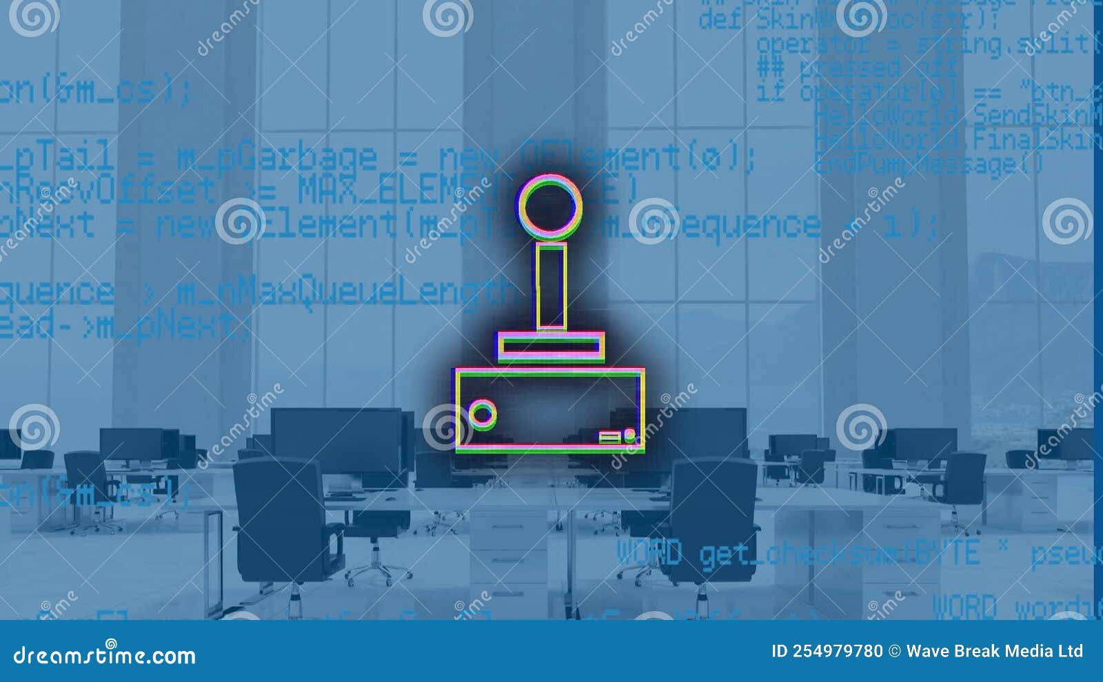 Animation of Retro Joystick Icon with Coding Against Chairs and ...