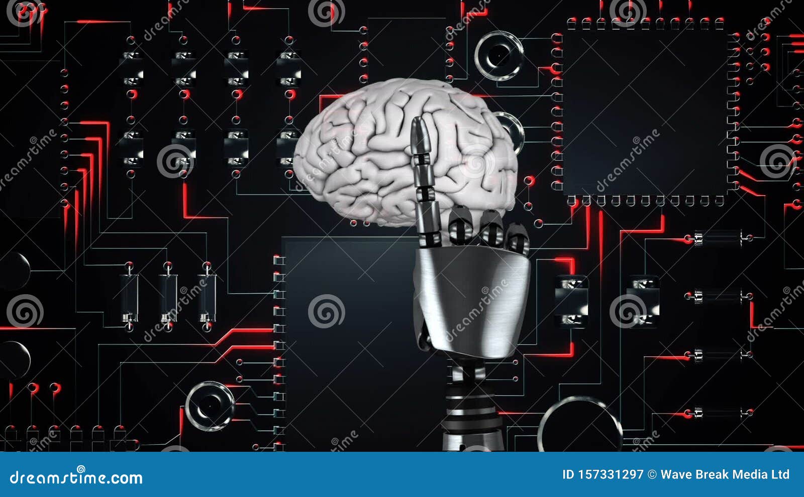 Robot Arm Touches Rotating Human Brain Stock Video - Video of metallic ...