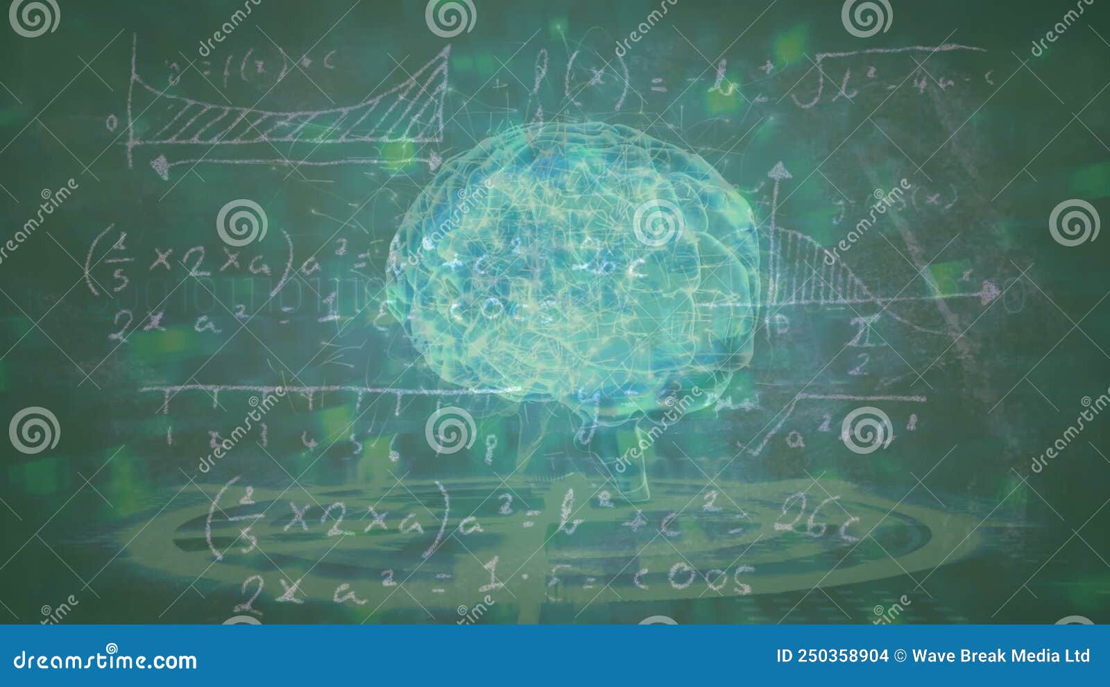 Animation of Rotating Brain and Math Formulas on Green Background Stock ...