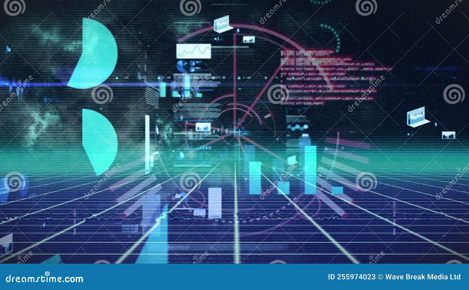 Animation Of Rotating Circles With Pie Chart Programming Language Over Abstract Background