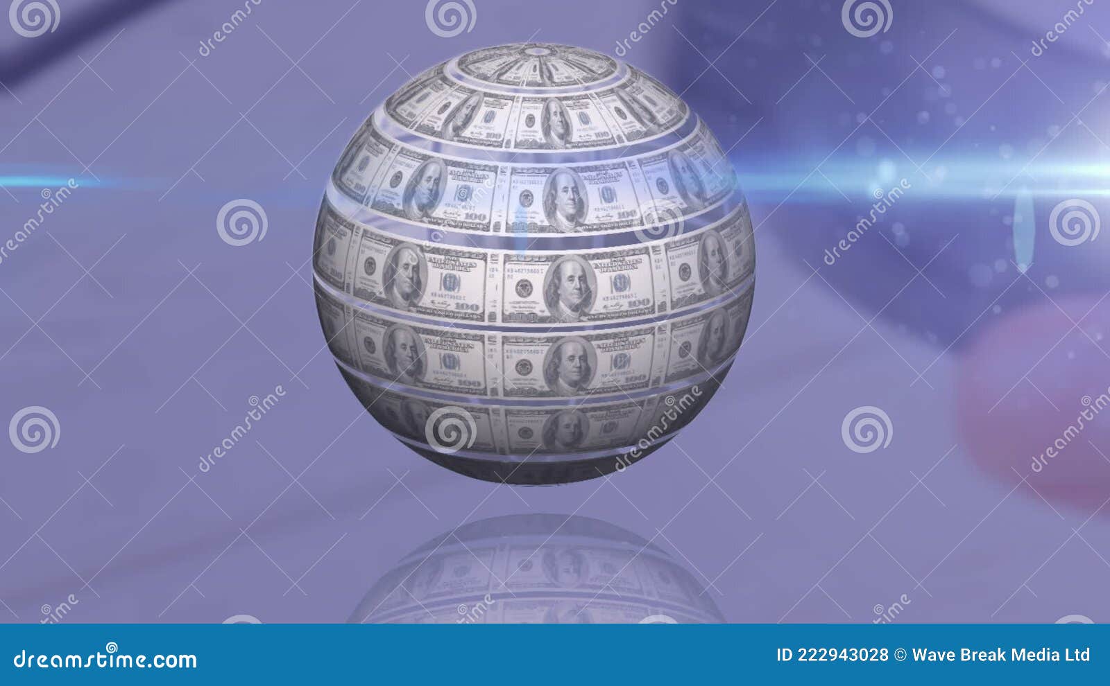 No People Animation Rotating Globe Dollar Bill Moving Beam Light Grey ...