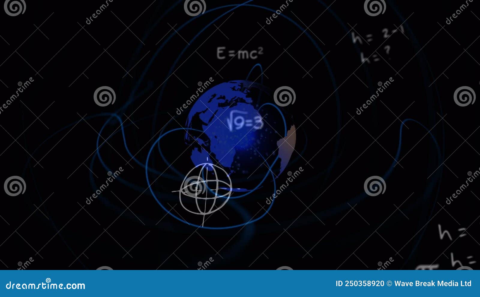 Animation of Rotating Globe and Math Formulas on Black Background Stock ...
