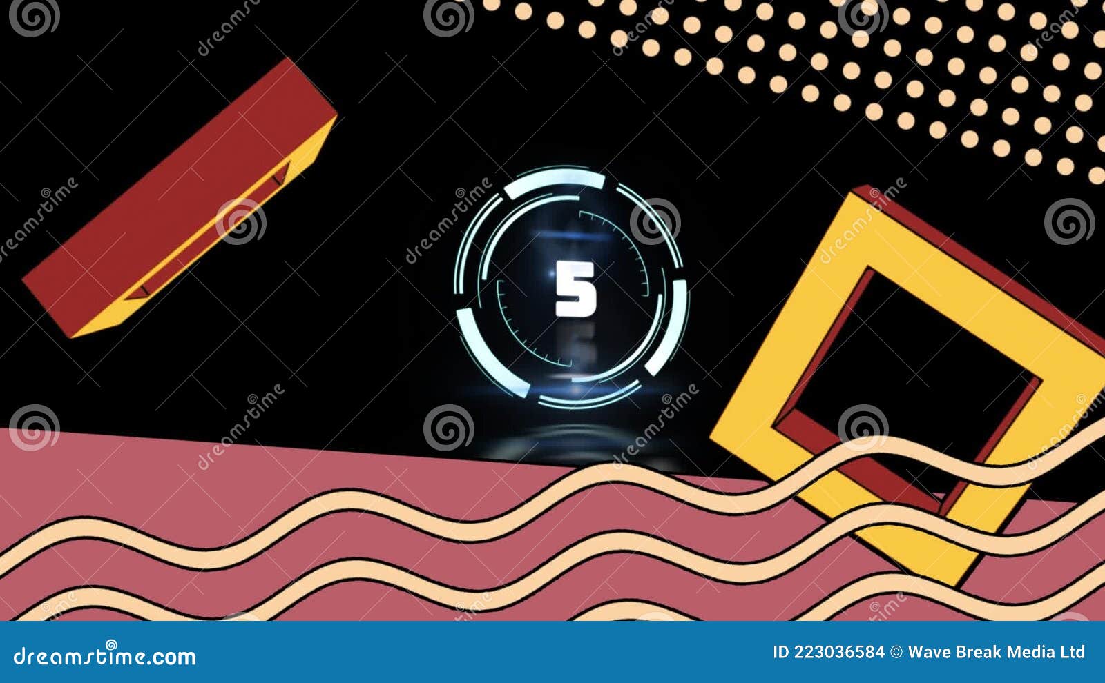 Animation of Rotating Safe Lock with Countdown and Coloured Shapes on ...