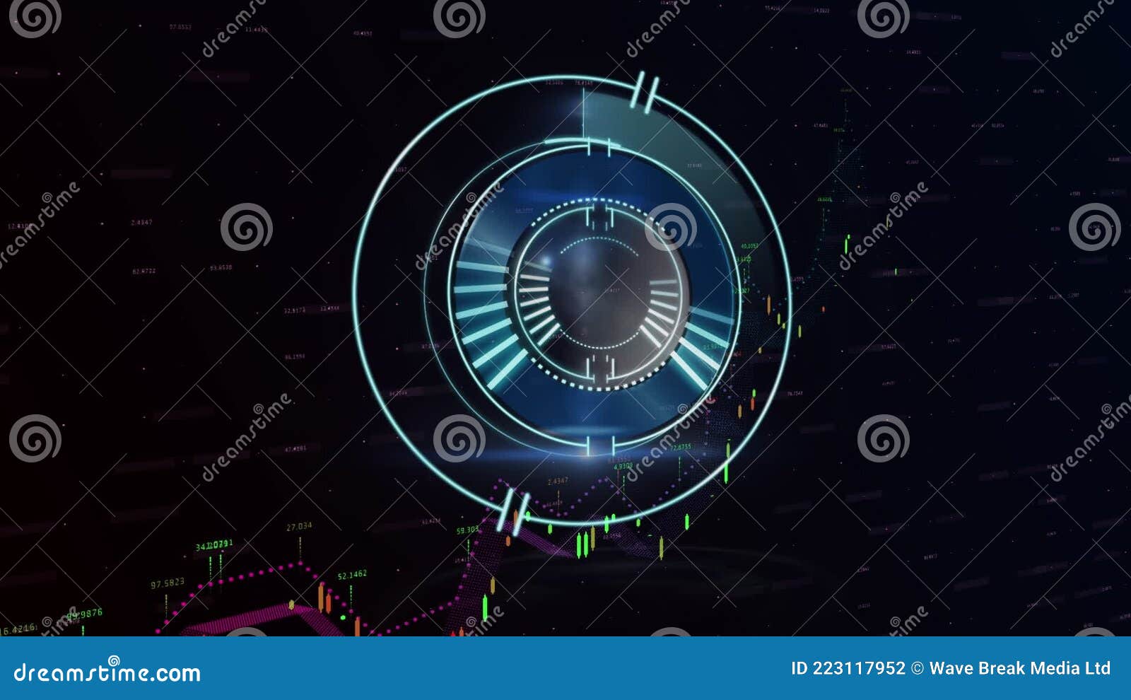 Animation of Rotating Safe Lock with Data Processing on Colourful Line ...