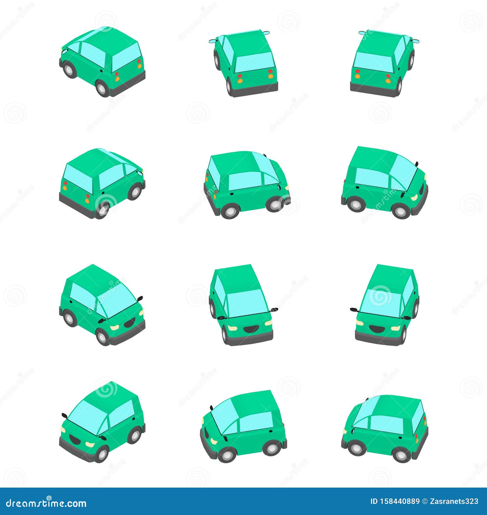 Animation of the Rotation Compact Car in Isometric View. Stock Vector ...