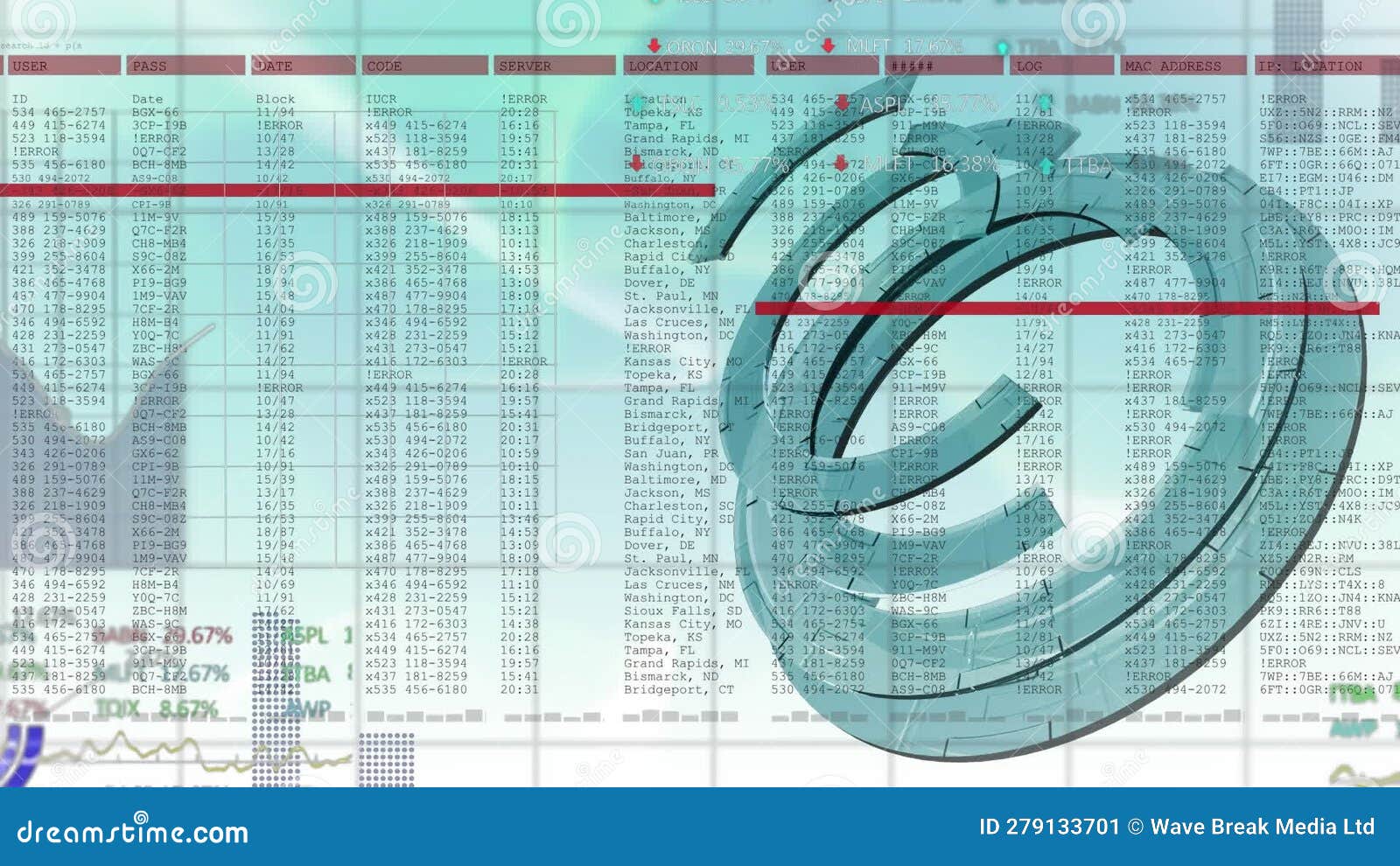 Animation of Round Scanner Over Statistical and Stock Market Data ...