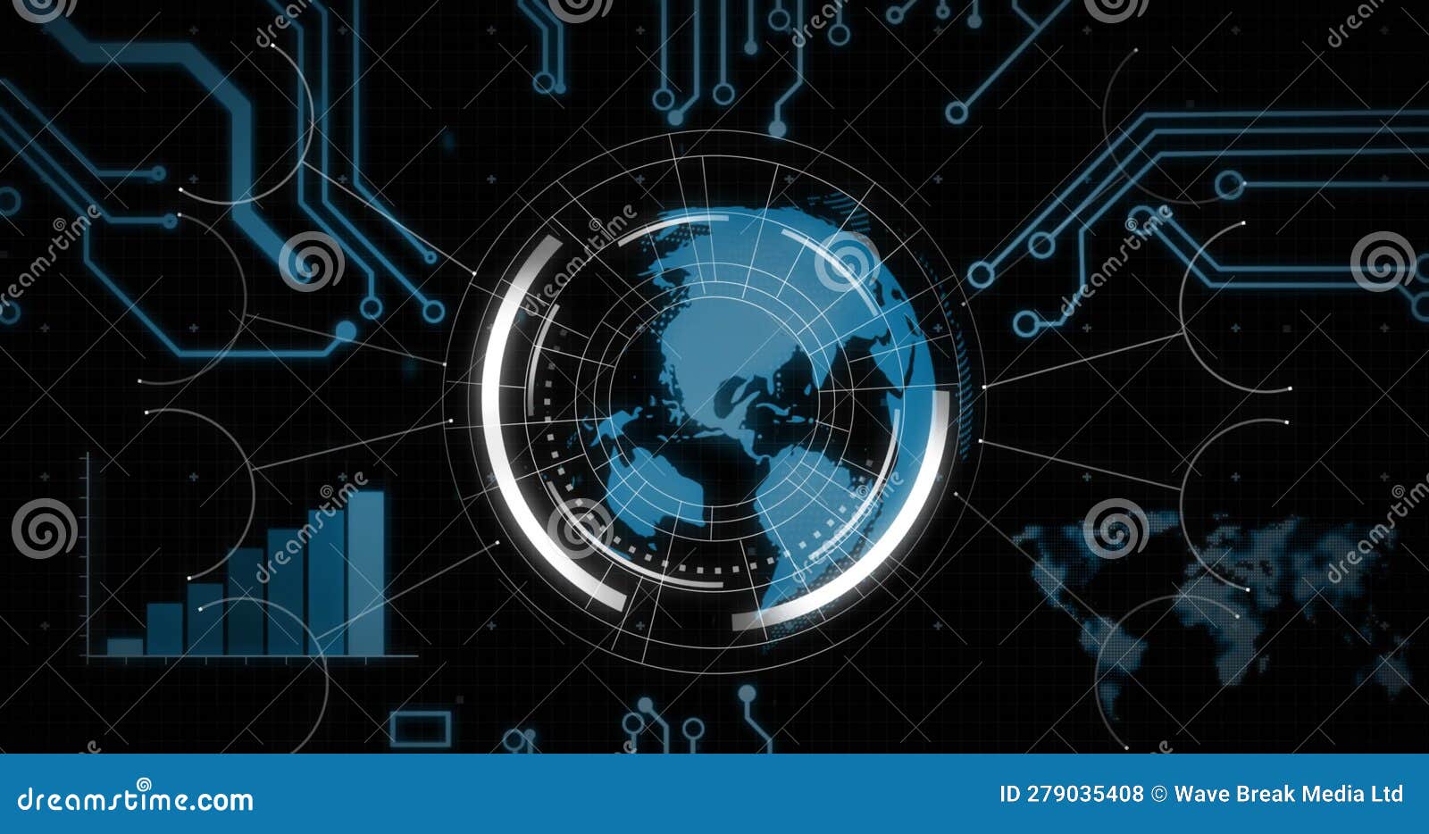 Animation of Round Scanner, Spinning Globe and Microprocessor ...