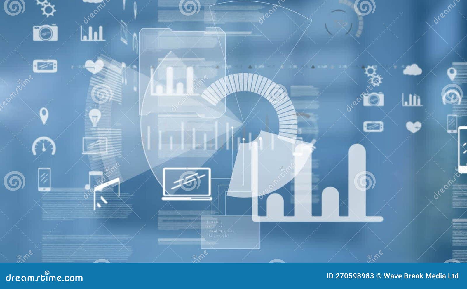 Animation of Round Scanner Spinning Over Screens with Data Processing ...