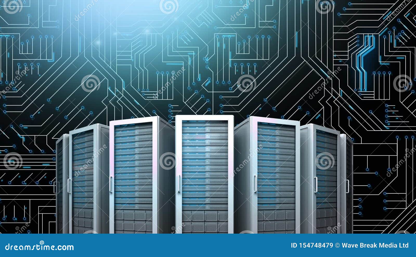 Mainframe Computer Towers and Glowing Blue Circuit Board Stock Video ...