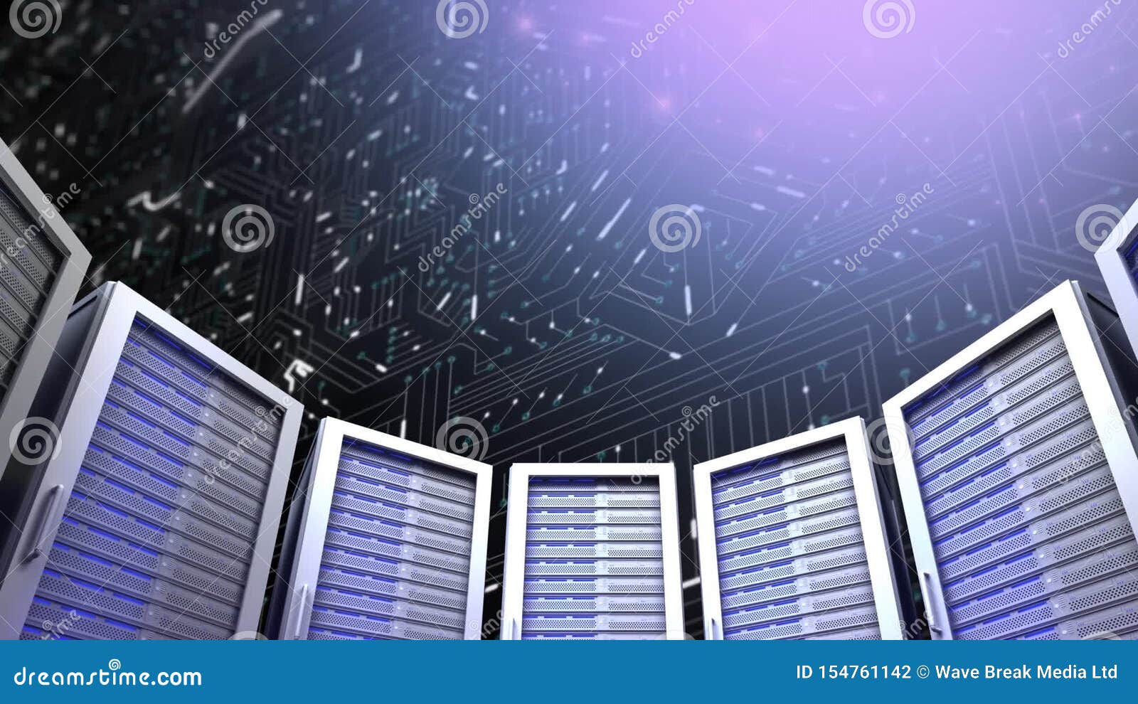 Computer Mainframe Towers and Glowing Circuit Board Stock Footage ...