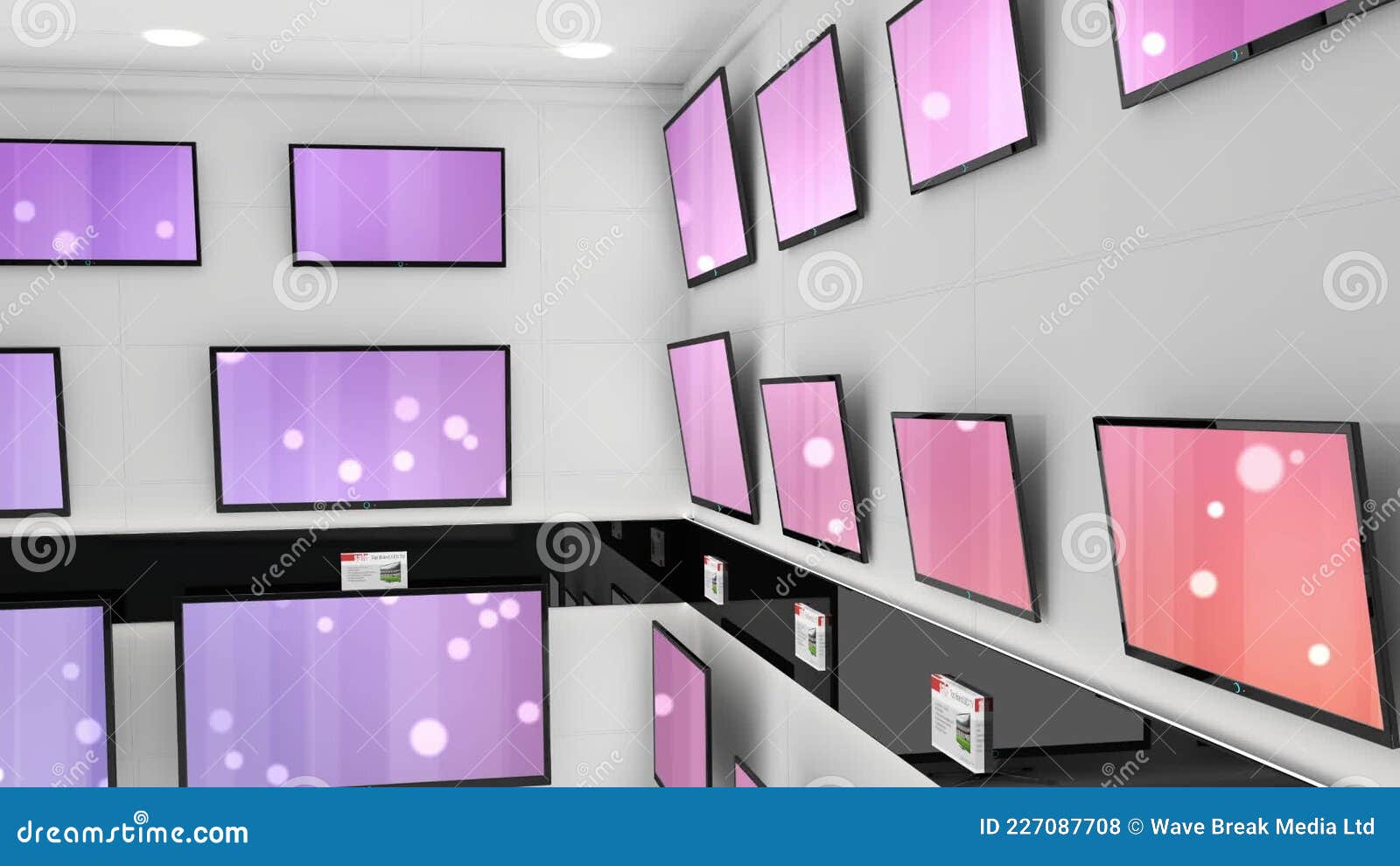 Animation of Rows of Television Sets in Store with Glowing Screens with ...