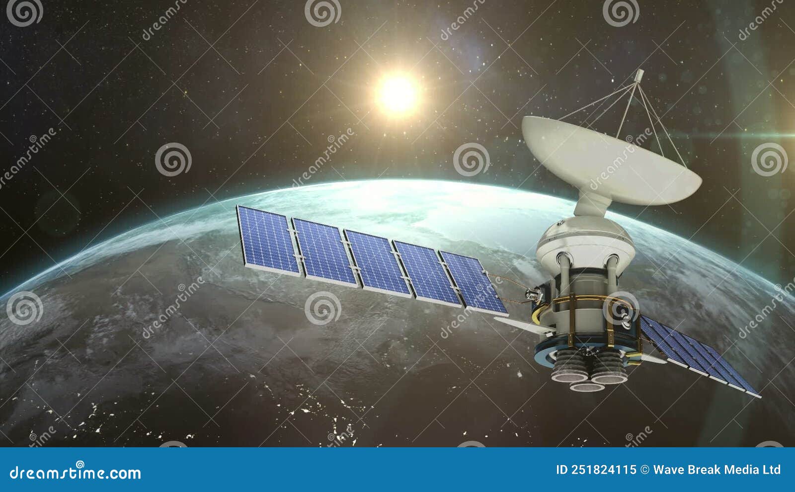 Animation of Satellite Over Globe Spinning on Black Background Stock ...