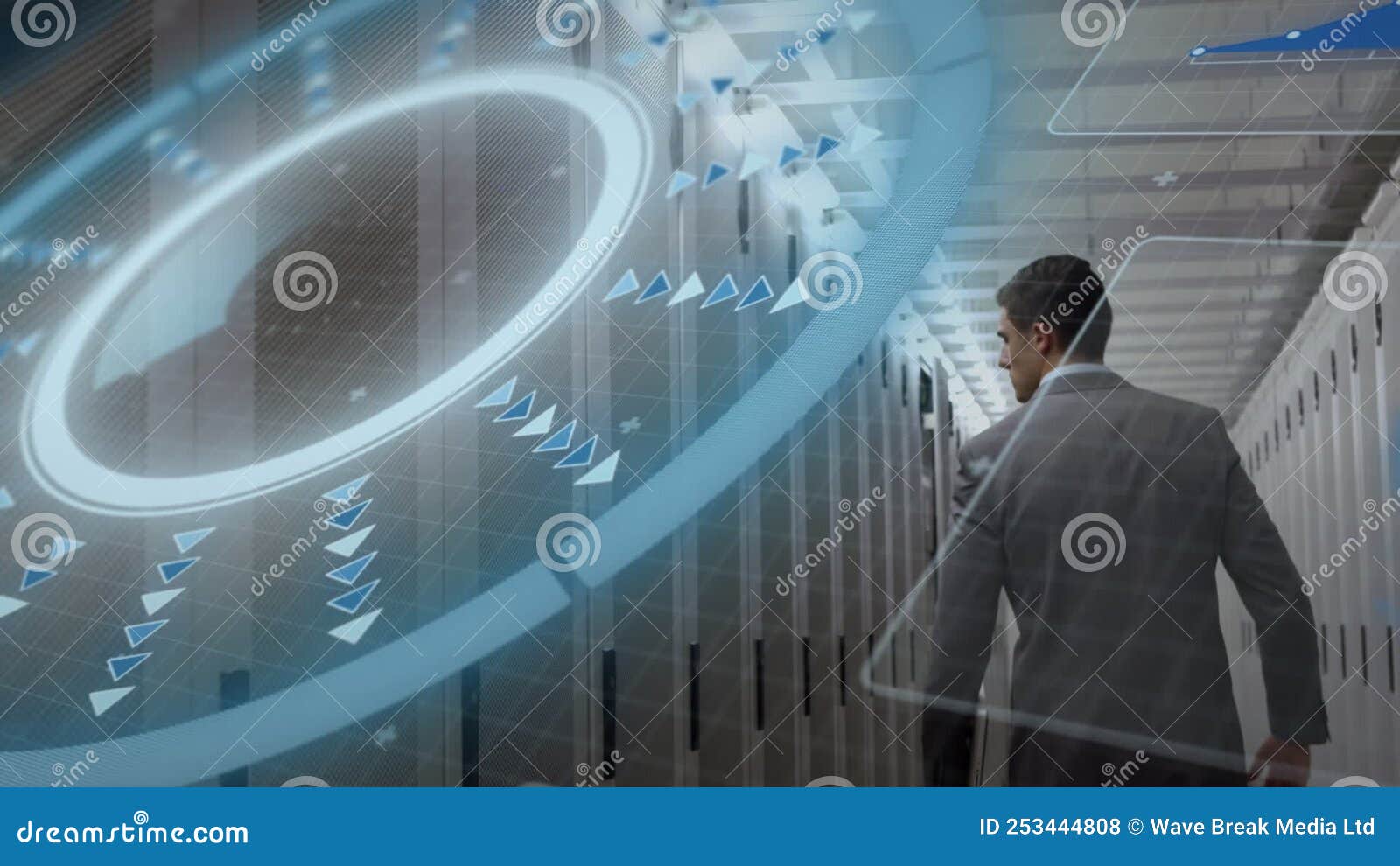 Animation of Scanner Processing Data Over Caucasian Businessman Walking ...