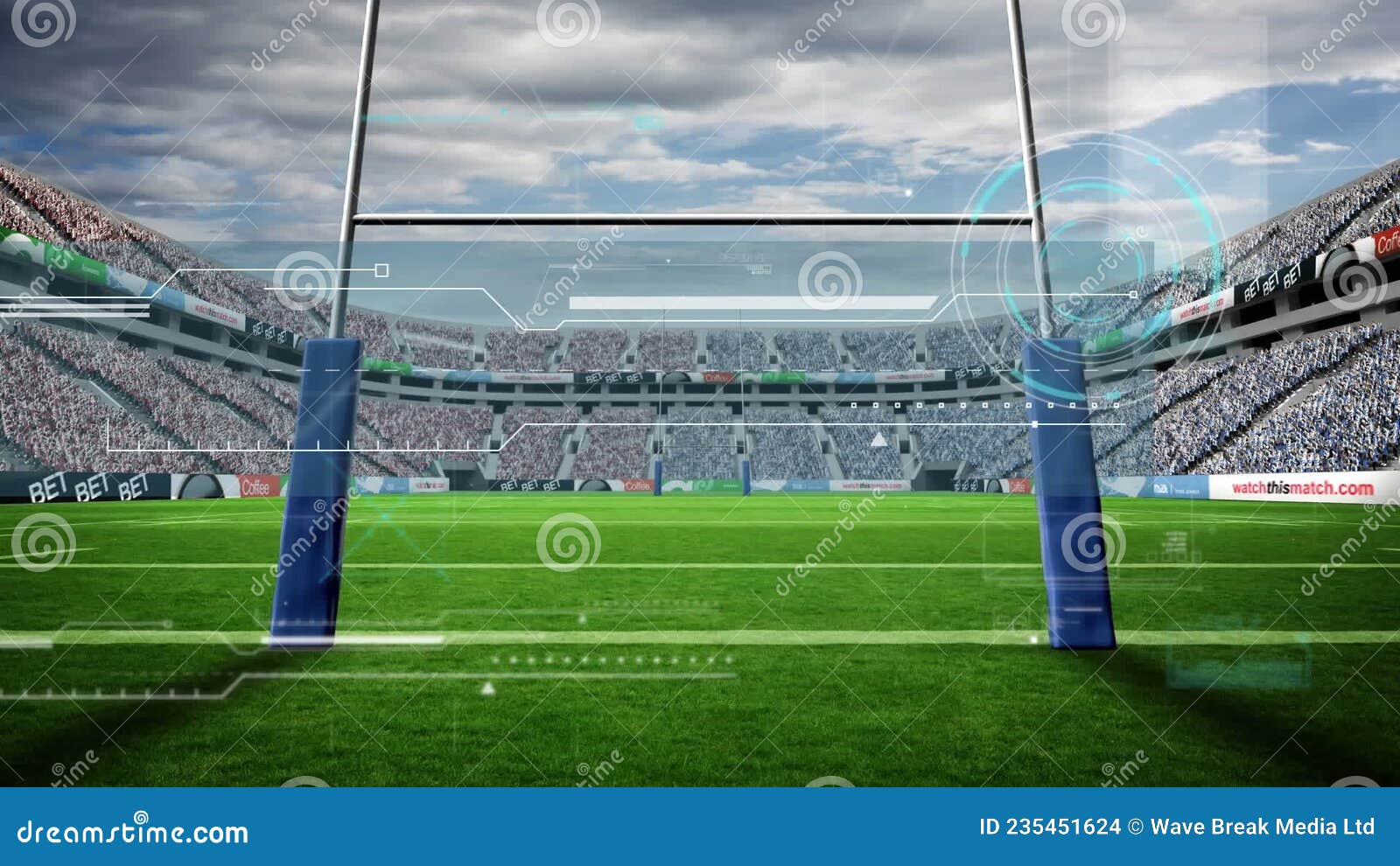 Animation of Scanner Processing Data Over Rugby Pitch at Sports Stadium ...