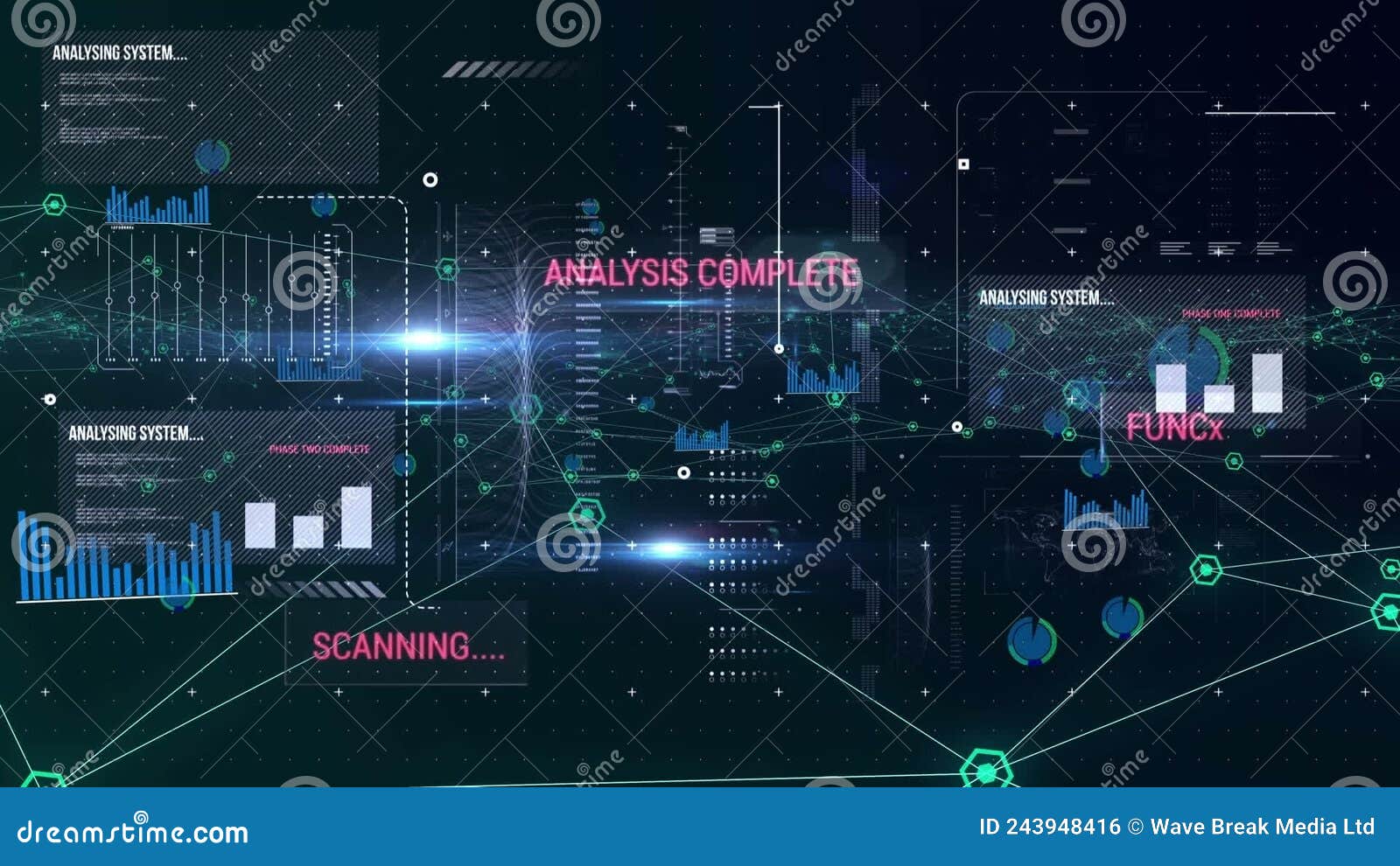 Animation of Scanning and Analysis Compete Over Black Background with ...