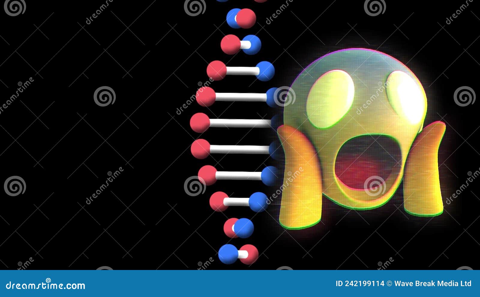 No People Animation Scary Emoticon Dna Chain Black Background Digitally ...
