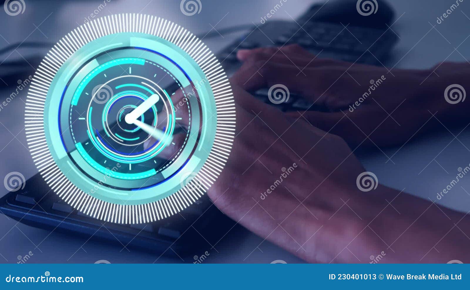 Animation of Scope Scanning with Clock Over Person Using Keyboard Stock Video - Video of ...