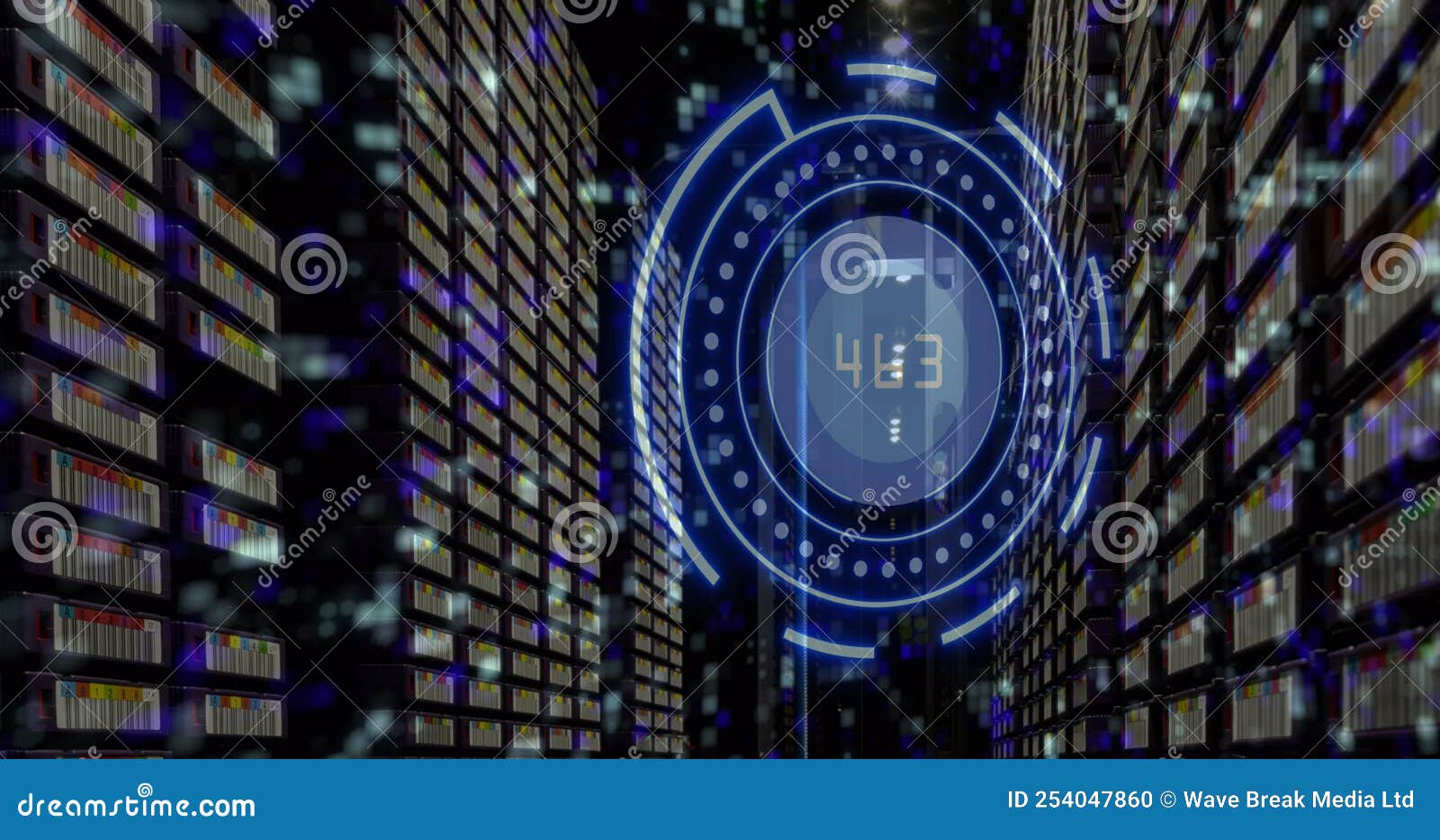 Animation of Scope Scanning with Data Processing and Moving Columns Over Server Room Stock ...