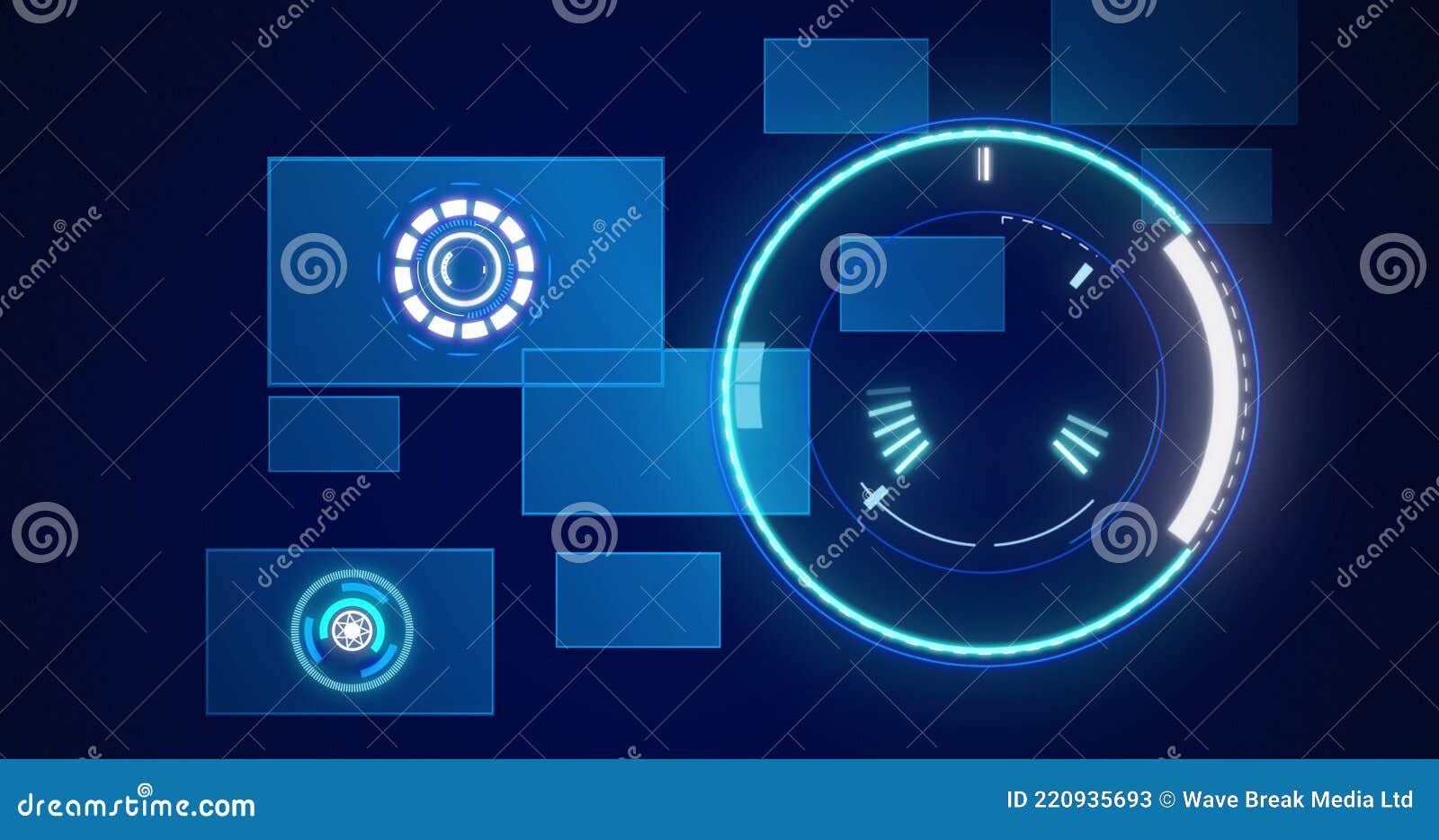 Animation of Scope Scanning and Data Processing Over Screens on Blue Background Stock Video ...