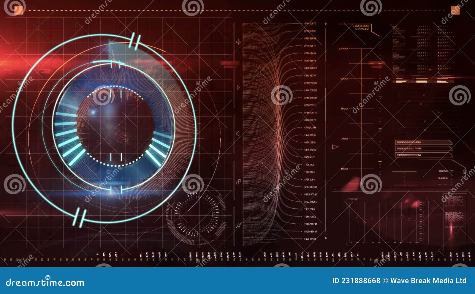 Animation Of Scope Scanning And Data Processing On Screen Stock Footage