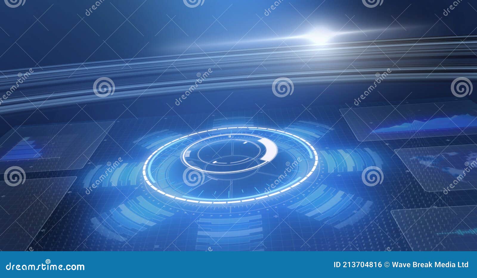 Animation Of Scope Scanning And Data Processing On Screens Over Blue