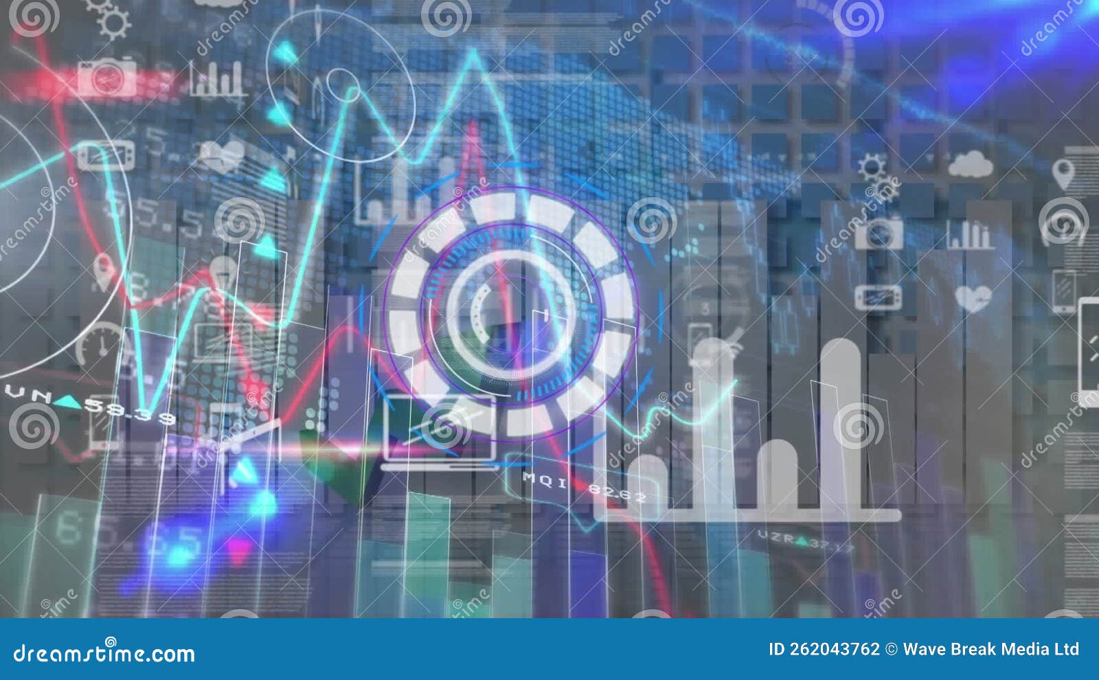 Animation of Scope Scanning, Numbers and Data Processing on Blue Background Stock Footage ...