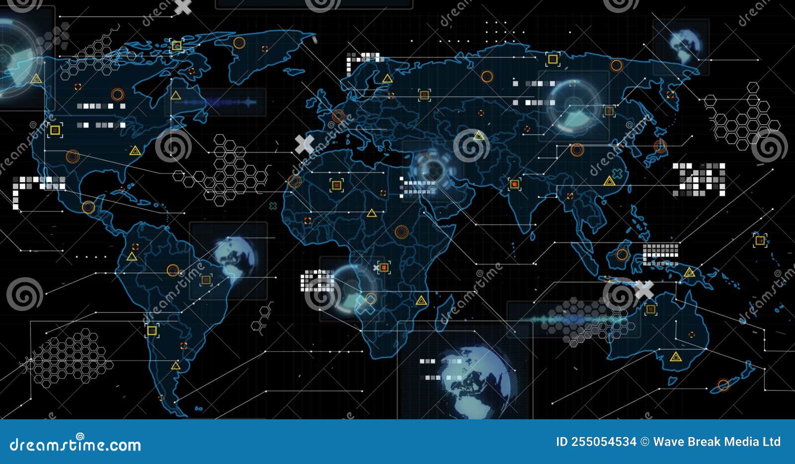 Animation of Scopes Scanning, Data Processing and Markers Over World Map Stock Footage - Video ...