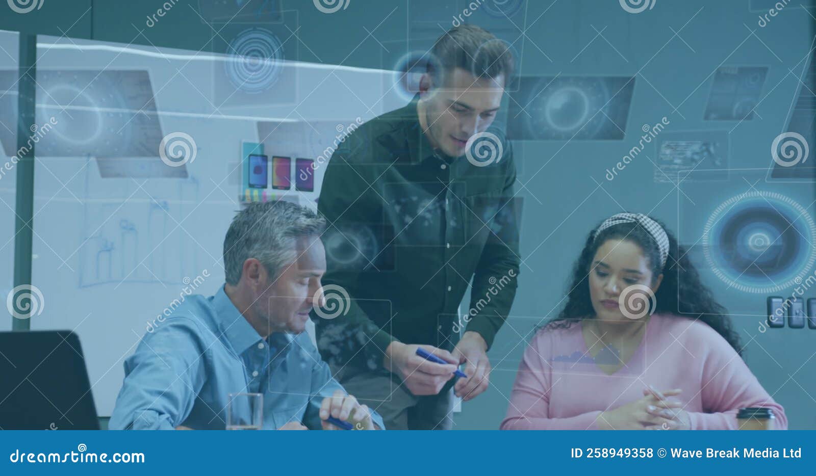 Animation of Scopes Scanning and Data Processing Over Diverse Business People Stock Footage ...