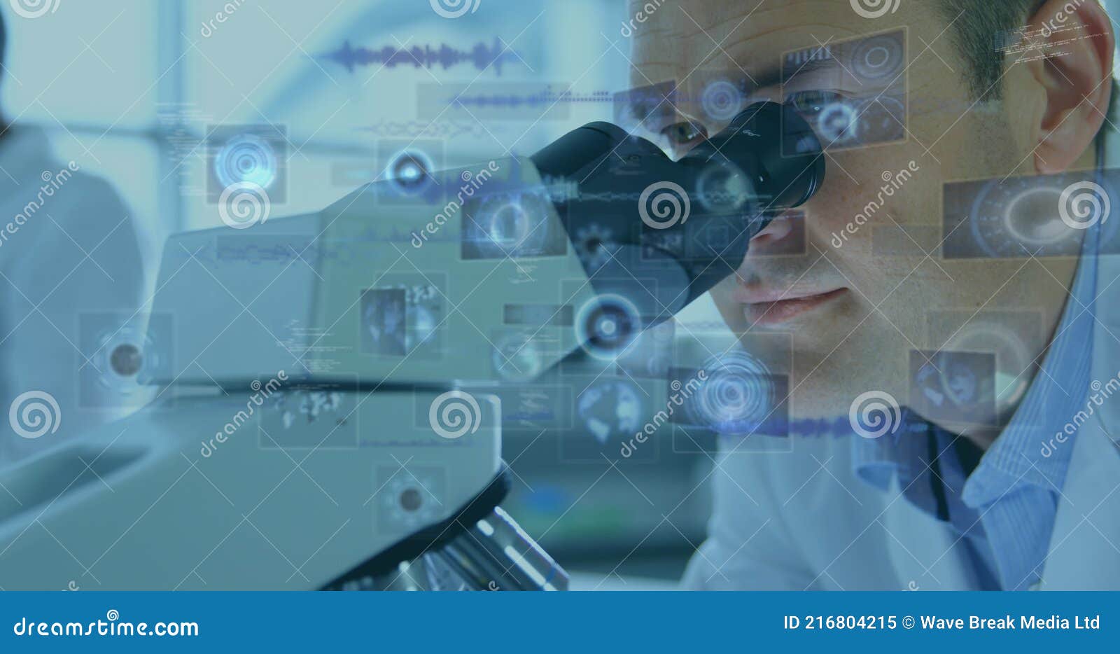 Two People Mid Adult Man Male Caucasian Woman Female Black People Animation Scope Scanning Data ...