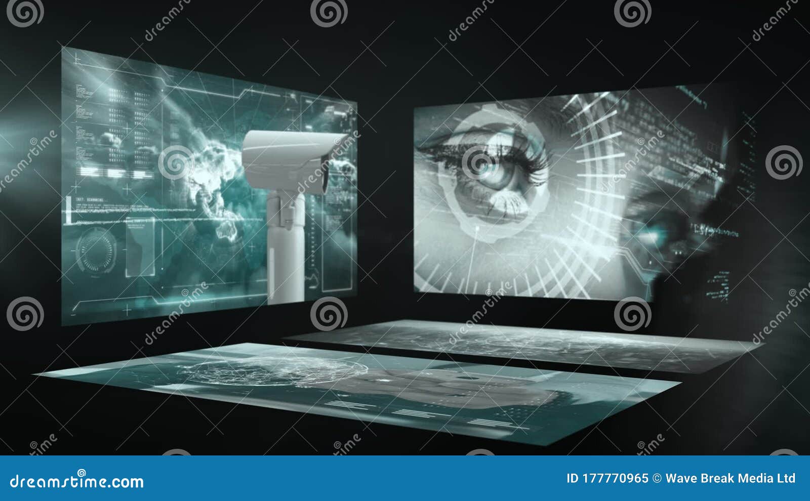Animation of Screens with Human Eye and CCTV Camera with Data ...