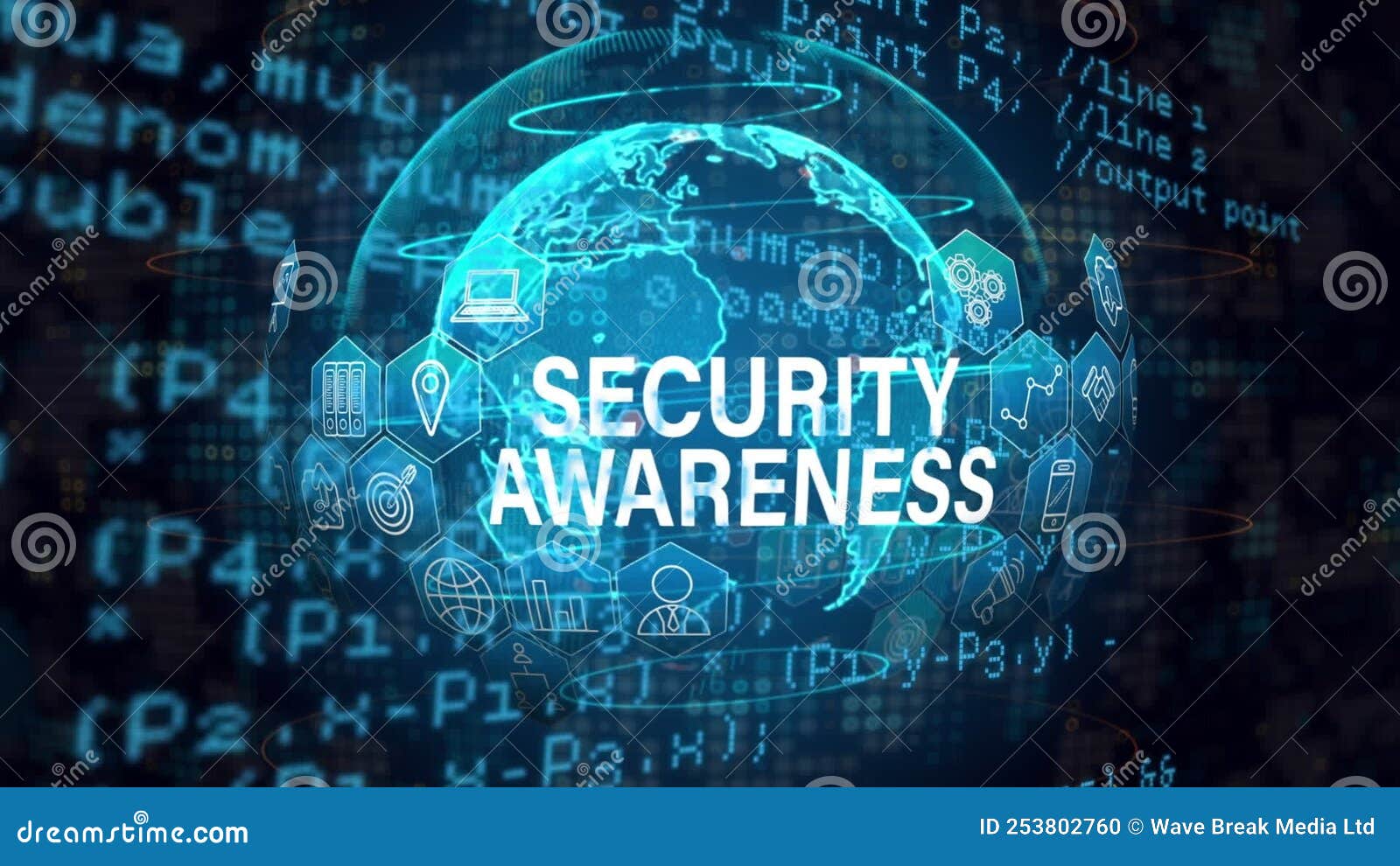 Animation of Security Awareness Text Over Globe and Data Processing ...