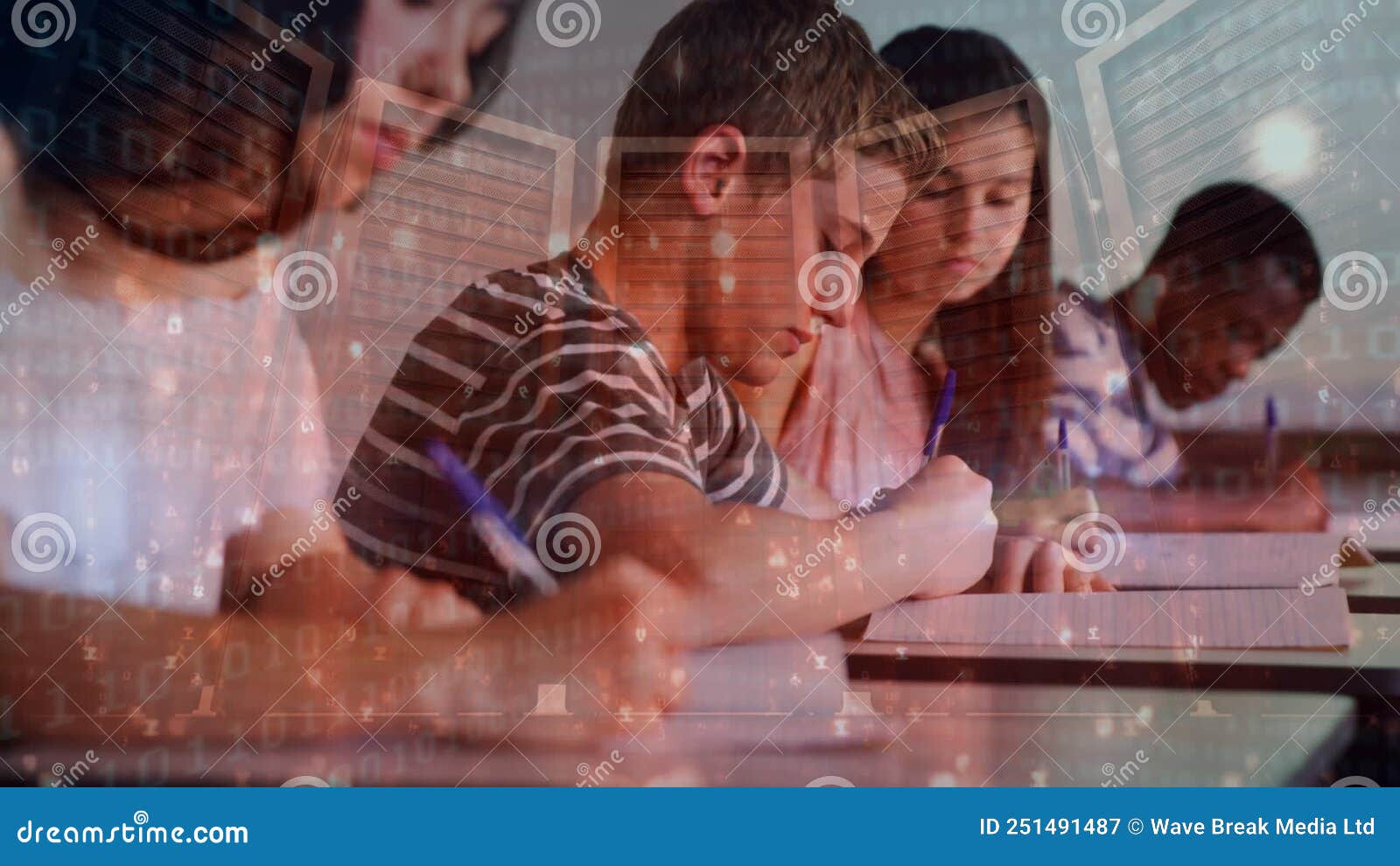 Animation of Server Room Over Diverse Group of Students Stock Video ...