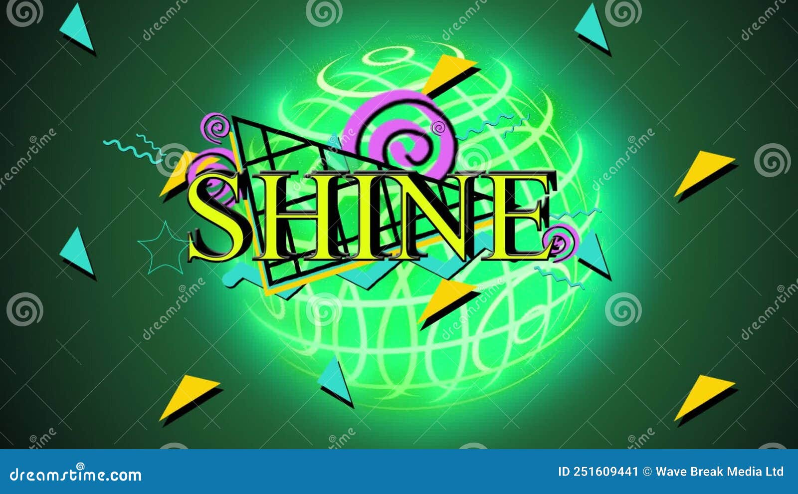 Animation of Shine Text and Shapes with Globe Over Black Background ...