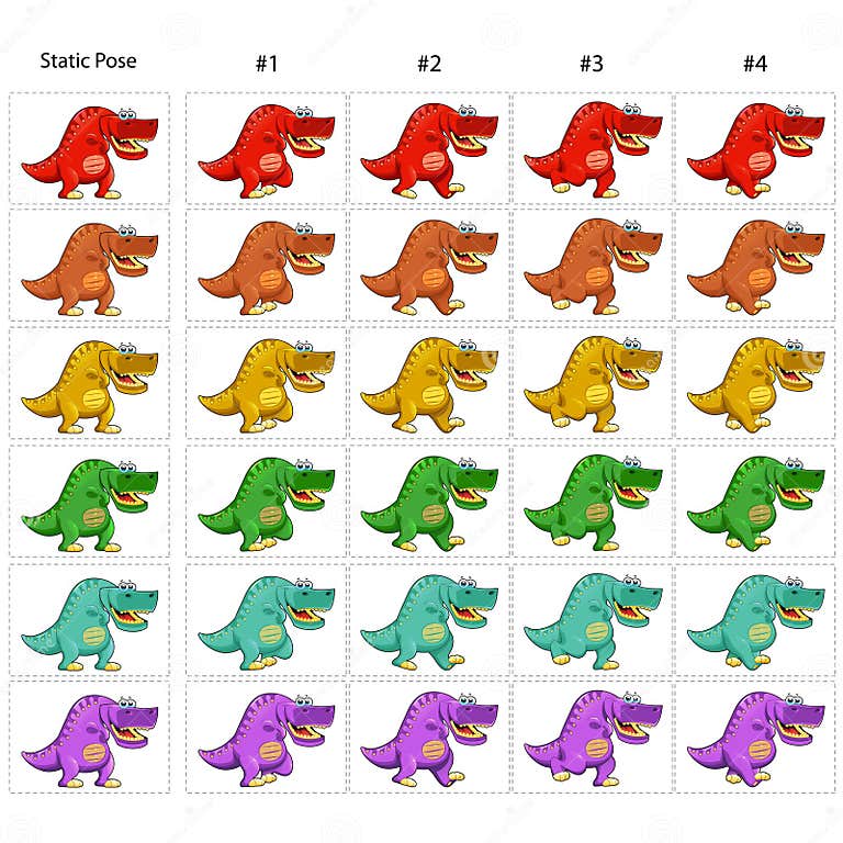 Animation of Six Funny Dinosaurs Walking. Stock Vector - Illustration ...