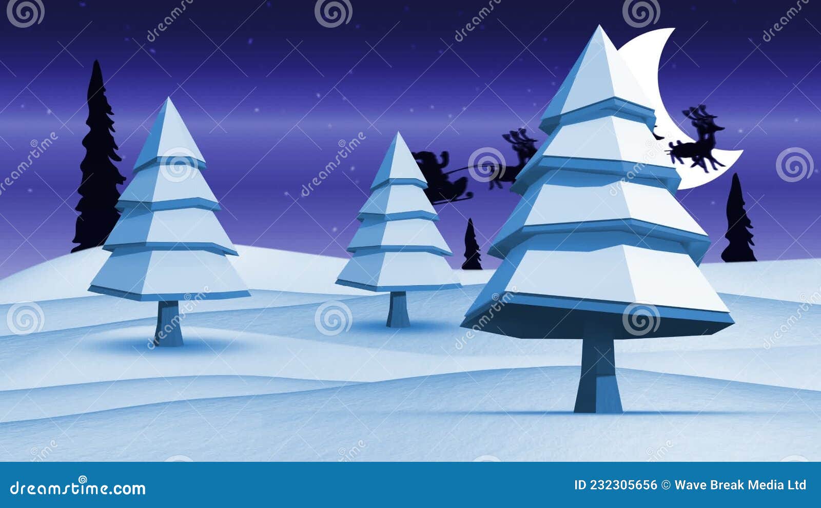 Animation of Snow Falling Over Trees on Blue Background Stock Footage ...