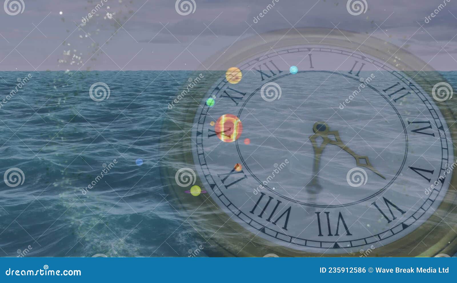 Animation of Solar System, Planets and Space Over Clock Ticking Stock ...