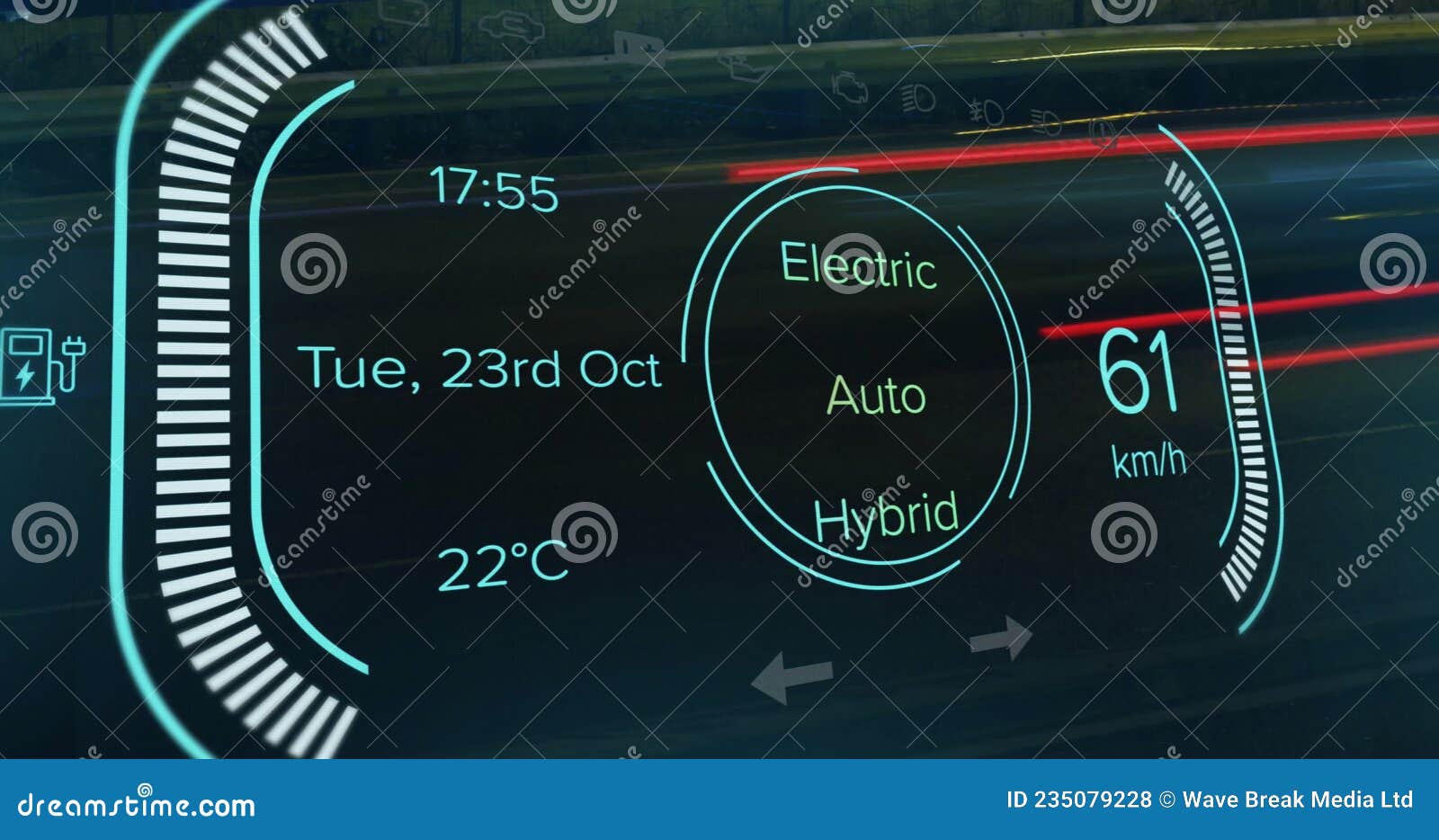 Animation of Speedometer, Power Type, Charge and Status Data on Hybrid ...